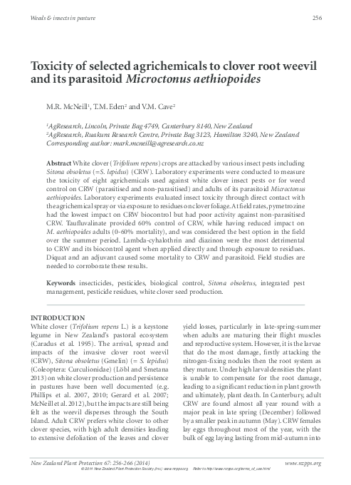 (PDF) Toxicity of selected agrichemicals to clover root weevil and its ...