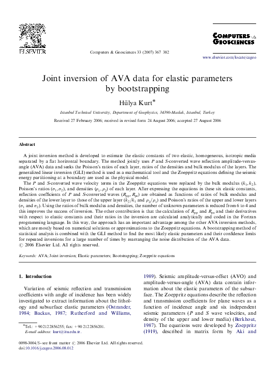 (PDF) Joint inversion of AVA data for elastic parameters by bootstrapping