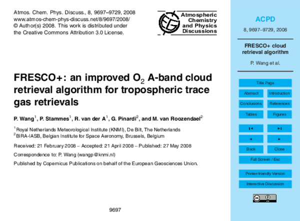 (PDF) FRESCO+: an improved O2 A-band cloud retrieval algorithm for ...