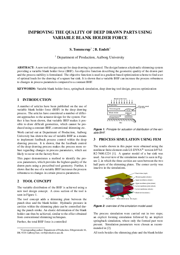 (PDF) Improving the quality of deep drawn parts using variable blank holder force