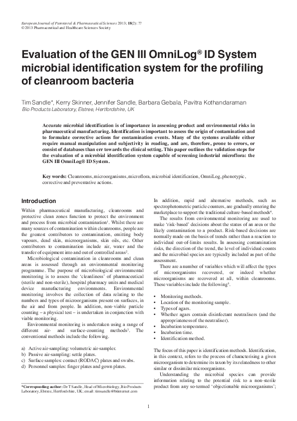 (PDF) Evaluation of the GEN III OmniLog® ID System microbial ...