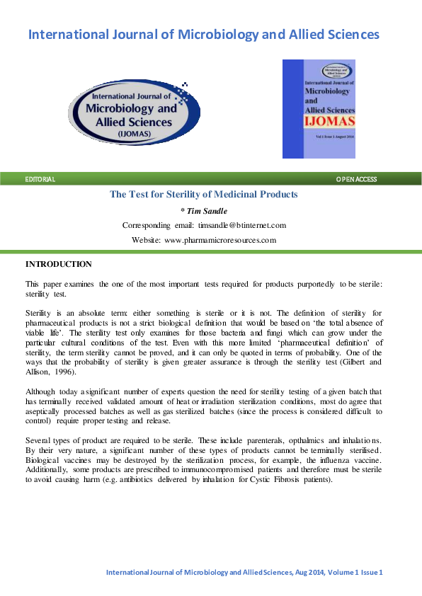 (PDF) The Test for Sterility of Medicinal Products