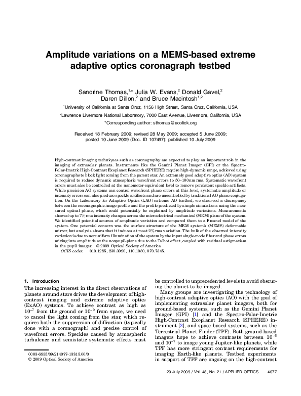 (PDF) Amplitude variations on a MEMS-based extreme adaptive optics ...