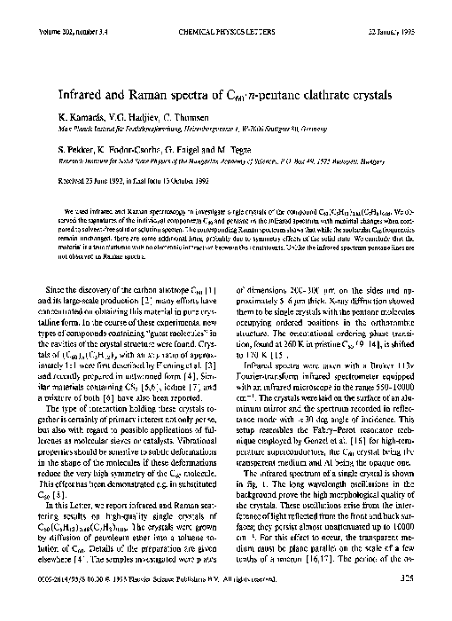 (PDF) Infrared and raman spectra of C60·n-pentane clathrate crystals