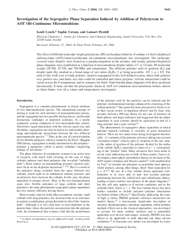 (PDF) Investigation of the Segregative Phase Separation Induced by ...