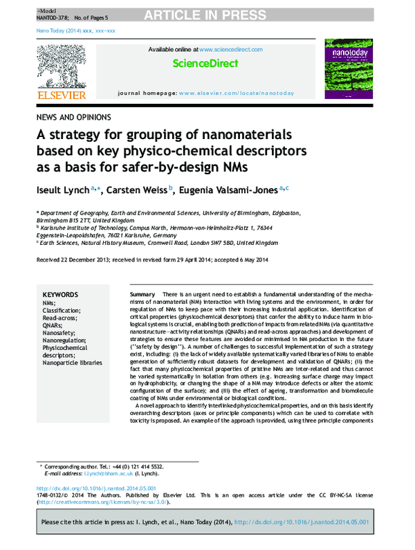 (PDF) A strategy for grouping of nanomaterials based on key physico-chemical descriptors as a ...