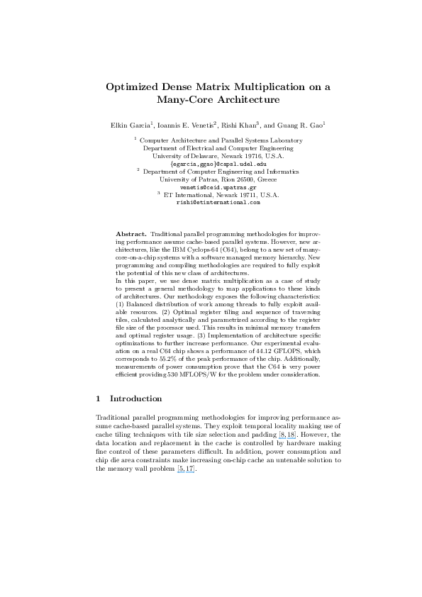 (PDF) Optimized Dense Matrix Multiplication on a Many-Core Architecture