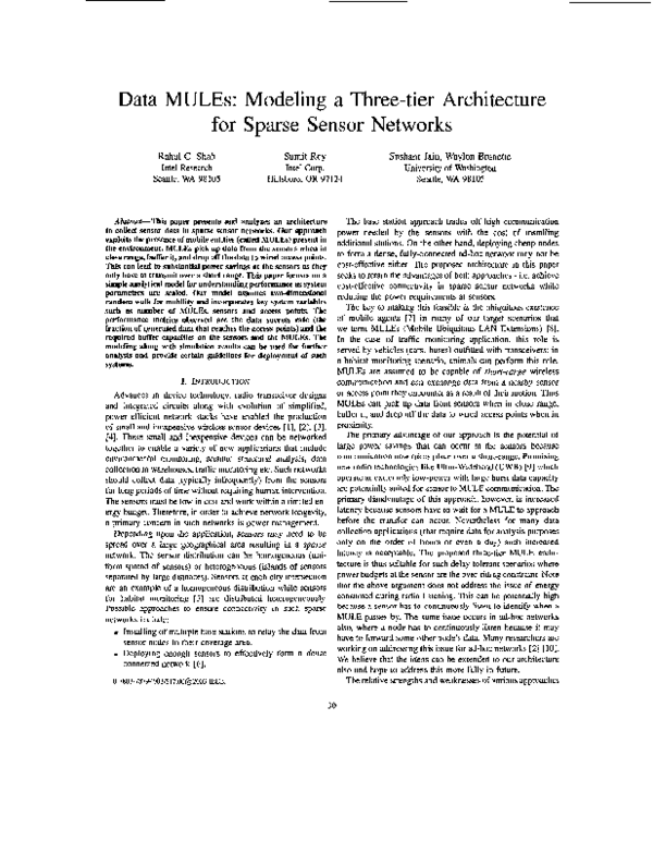 (PDF) Data MULEs: modeling a three-tier architecture for sparse sensor networks