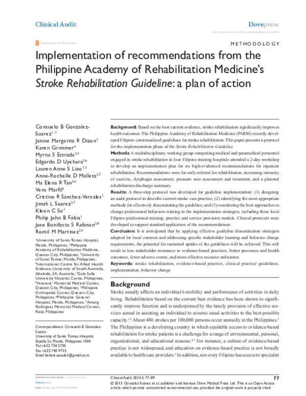 (PDF) Implementation of recommendations from the Philippine Academy of ...