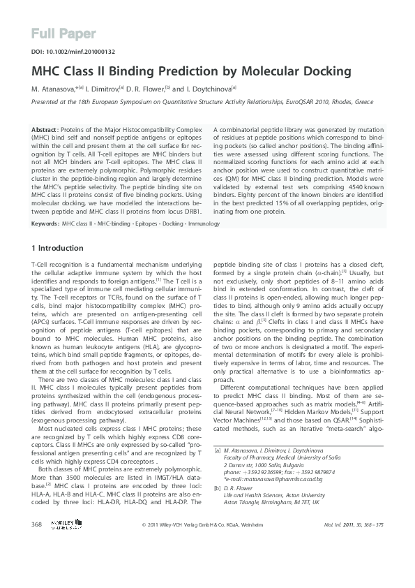 (PDF) MHC Class II Binding Prediction by Molecular Docking