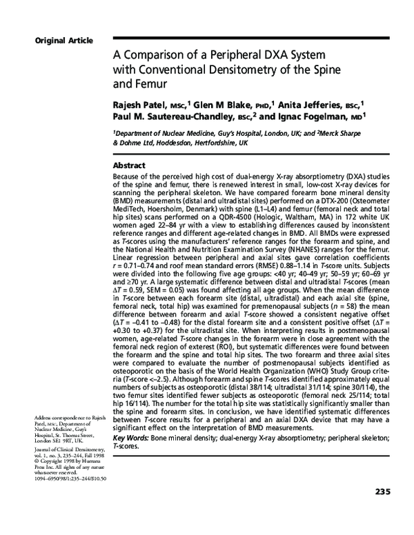 (PDF) A Comparison of a Peripheral DXA System with Conventional ...