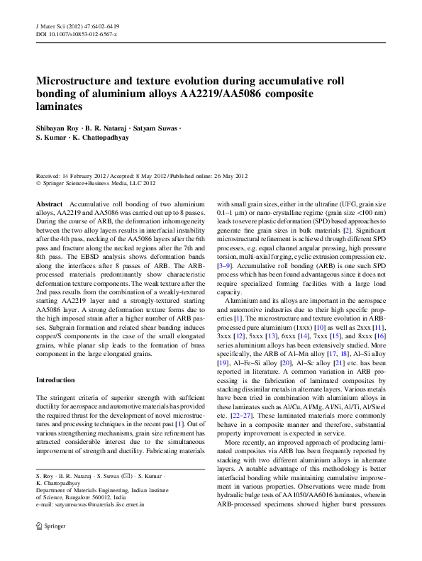 Pdf Microstructure And Texture Evolution During Accumulative Roll Bonding Of Aluminium Alloy