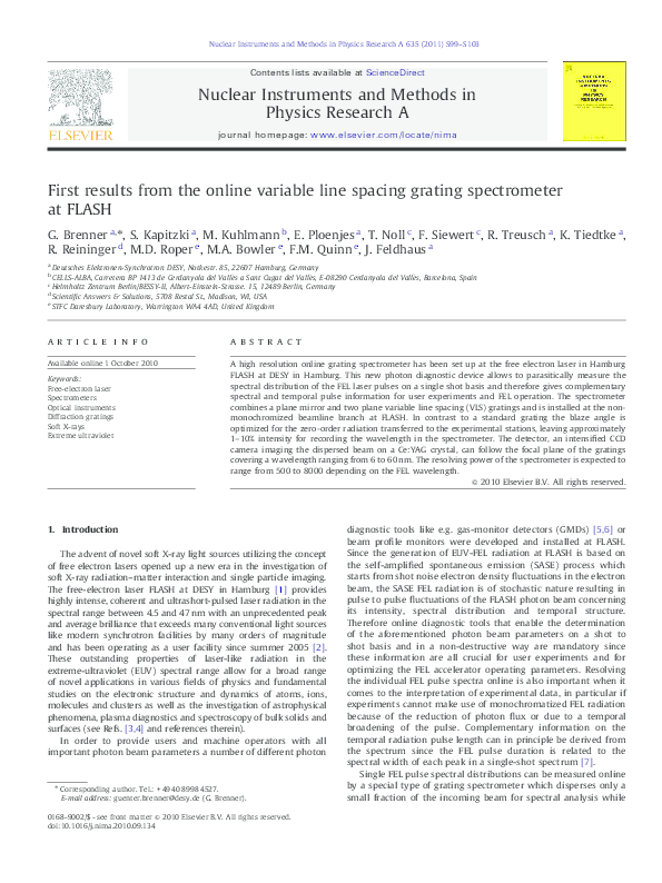 (PDF) First results from the online variable line spacing grating spectrometer at FLASH