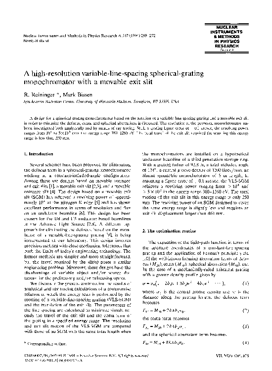 (PDF) A high-resolution variable-line-spacing spherical-grating monochromator with a movable ...