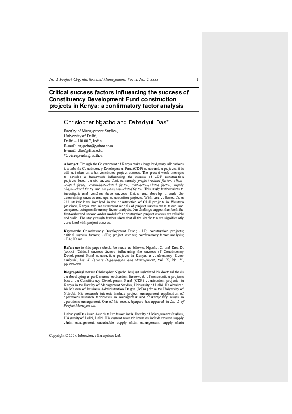 (PDF) 3. Critical success factors influencing the success of Constituency Development Fund ...