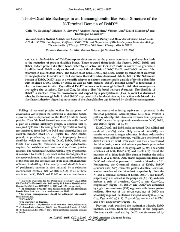 (PDF) Thiol−Disulfide Exchange in an Immunoglobulin-like Fold ...