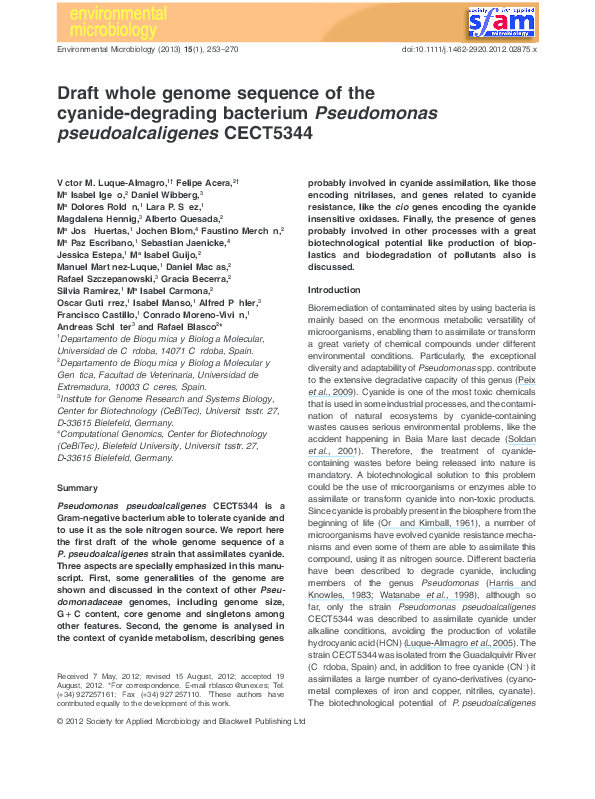 (PDF) Draft whole genome sequence of the cyanide-degrading bacterium ...