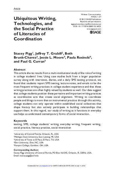 (PDF) Ubiquitous Writing, Technologies, and the Social Practice of ...