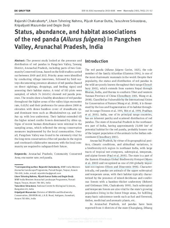 (PDF) Status, abundance, and habitat associations of the red panda ...