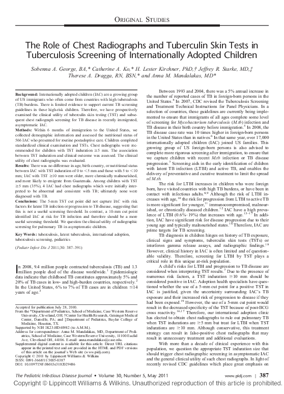(PDF) The Role of Chest Radiographs and Tuberculin Skin Tests in ...