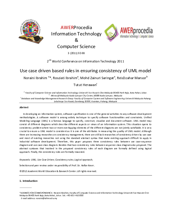 Pdf Use Case Driven Based Rules In Ensuring Consistency Of Uml Model