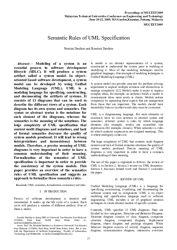 (PDF) Semantic Rules of UML Specification