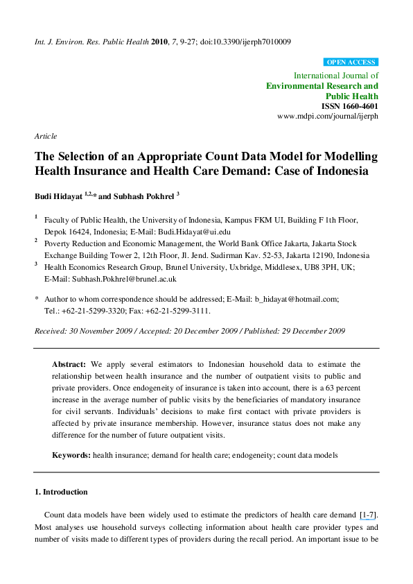 Pdf The Selection Of An Appropriate Count Data Model For Modelling