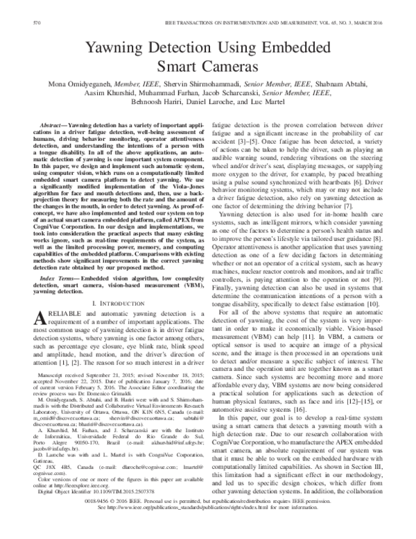 (PDF) Yawning Detection Using Embedded Smart Cameras