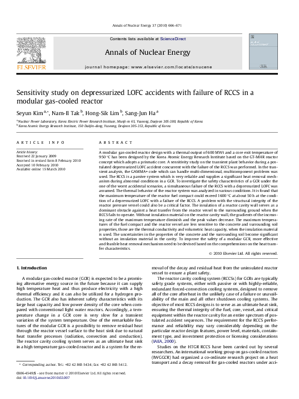 (PDF) Sensitivity study on depressurized LOFC accidents with failure of ...