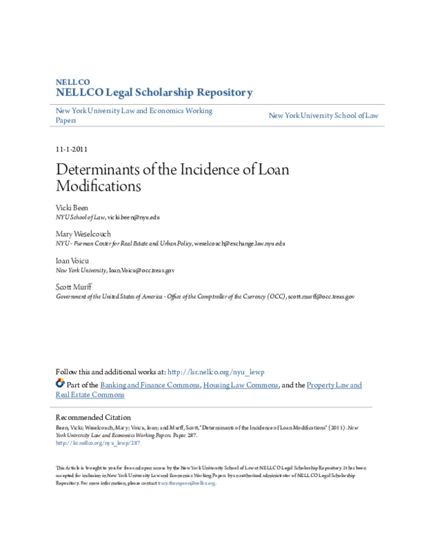 (PDF) Determinants of the Incidence of Loan Modifications