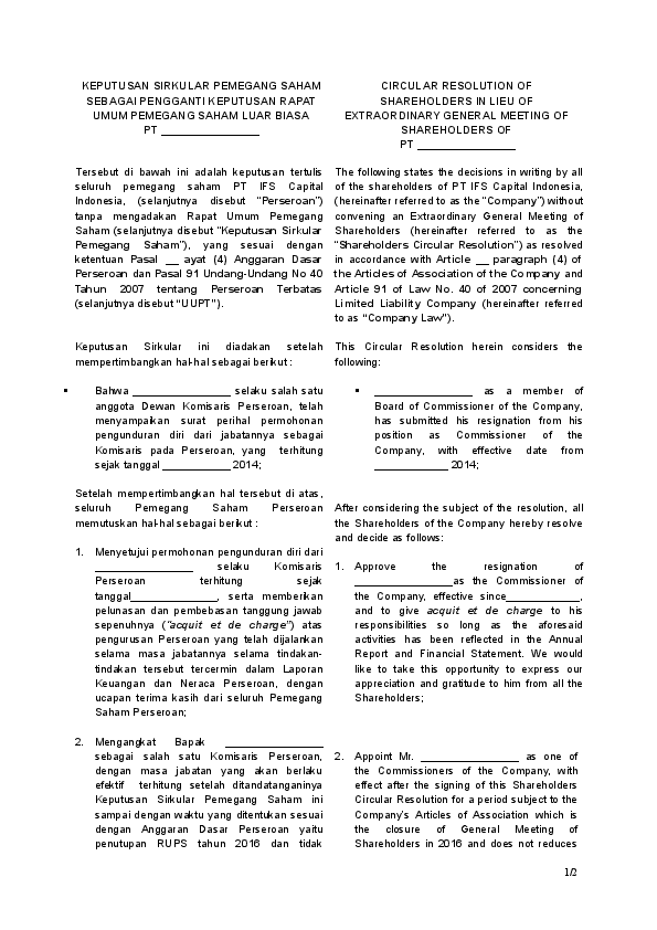 (DOC) CIRCULAR RESOLUTION OF SHAREHOLDERS