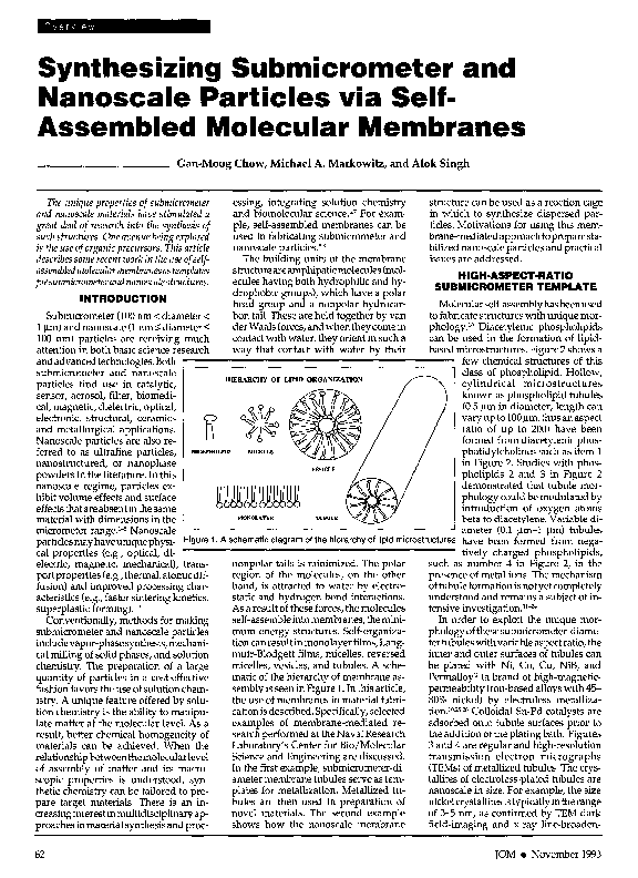 (PDF) Synthesizing submicrometer and nanoscale particles via self-assembled molecular membranes