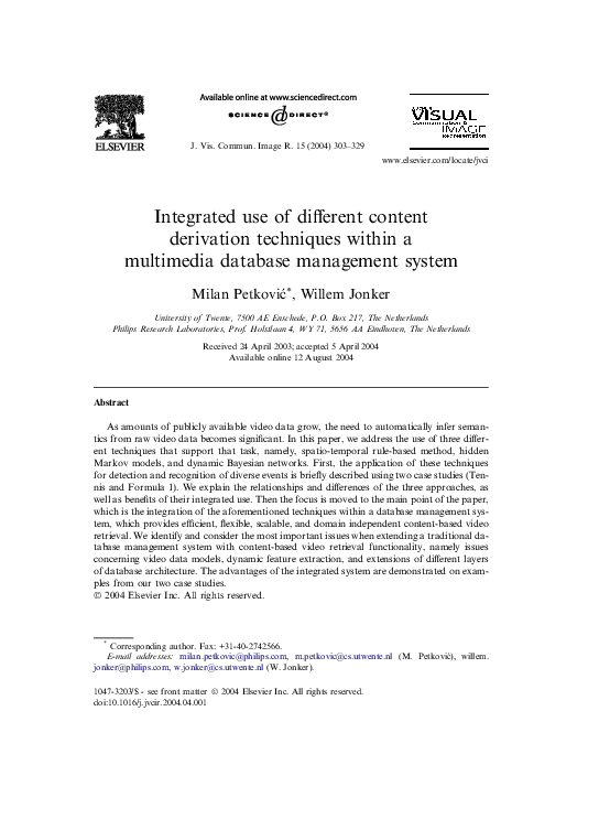 Integrated use of different content derivation techniques within a multimedia database ...