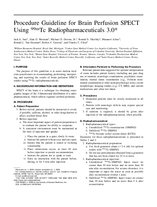 (PDF) Procedure Guideline for Brain Perfusion SPECT Using 99mTc ...