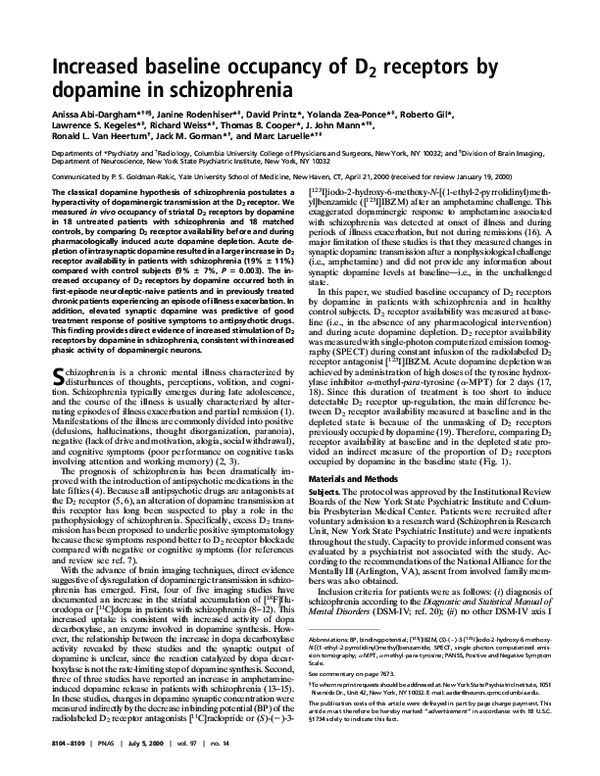 (PDF) Increased baseline occupancy of D2 receptors by dopamine in ...