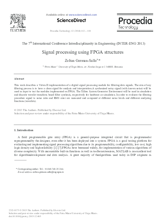 Pdf Signal Processing Using Fpga Structures