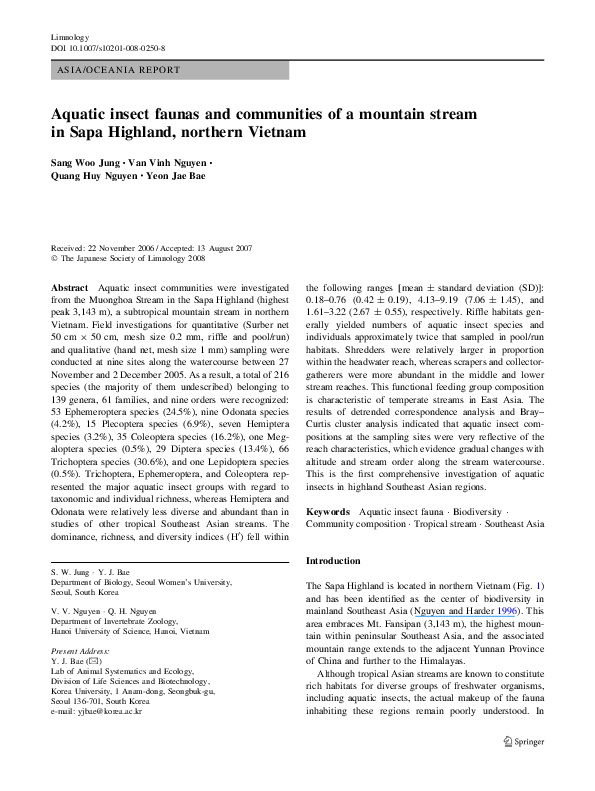 (PDF) Aquatic insect faunas and communities of a mountain stream in ...