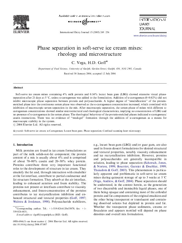 (PDF) Phase separation in soft-serve ice cream mixes: rheology and ...