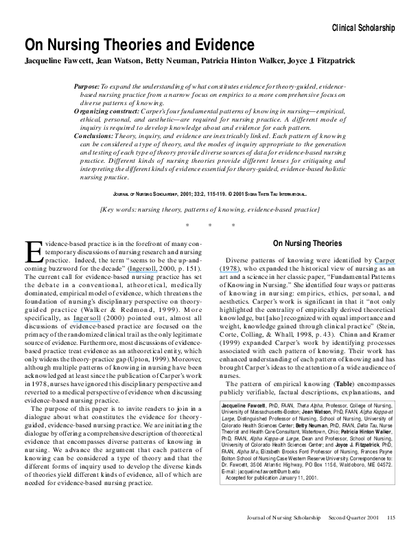 (PDF) On Nursing Theories and Evidence