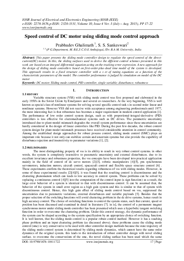 Pdf Speed Control Of Dc Motor Using Sliding Mode Control Approach