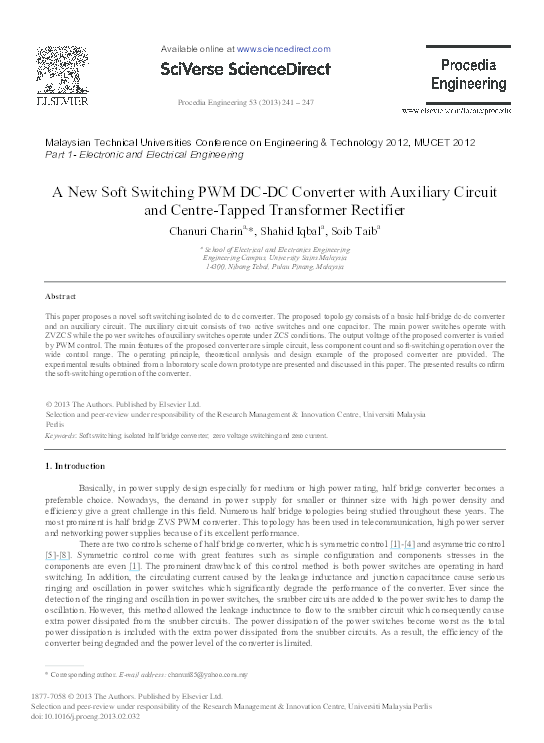 Pdf A New Soft Switching Pwm Dc Dc Converter With Auxiliary Circuit