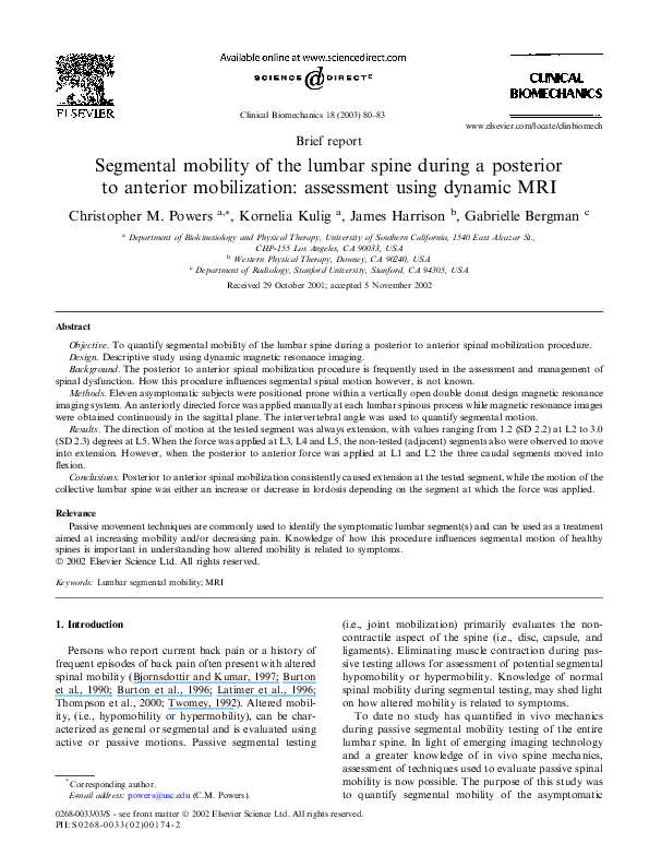 (PDF) Segmental mobility of the lumbar spine during a posterior to ...