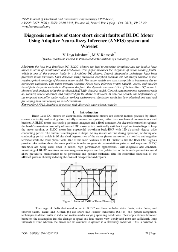 Pdf Diagnosis Methods Of Stator Short Circuit Faults Of Bldc Motor Using Adaptive Neuro Fuzzy