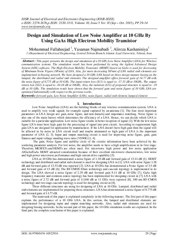 (PDF) Design and Simulation of Low Noise Amplifier at 10 GHz By Using GaAs High Electron ...