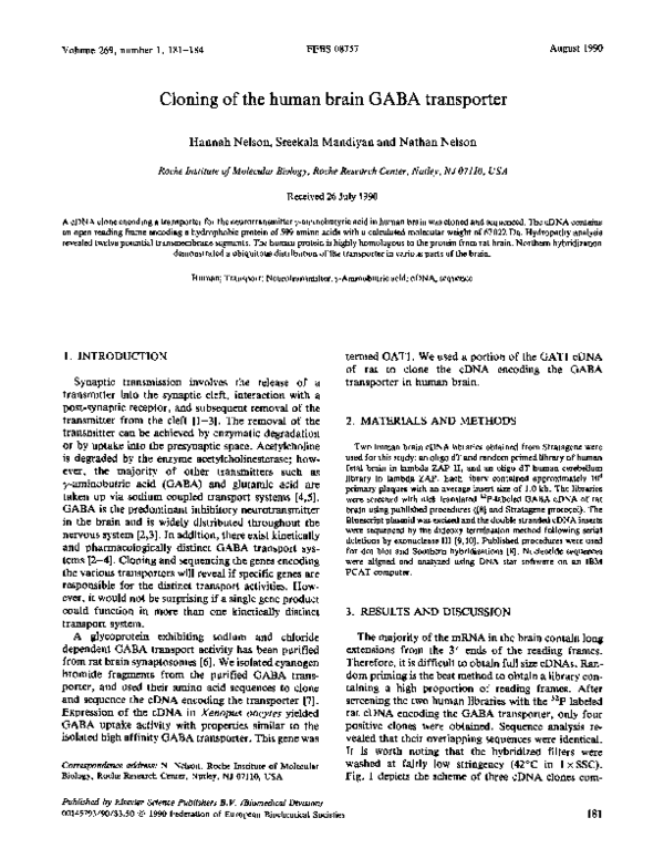 (PDF) Cloning of the human brain GABA transporter