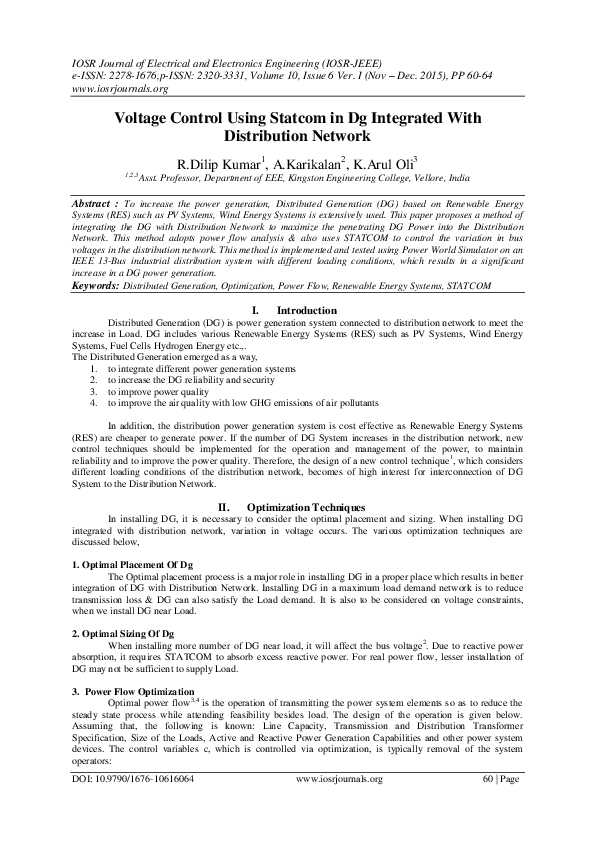 Pdf Voltage Control Using Statcom In Dg Integrated With Distribution Network