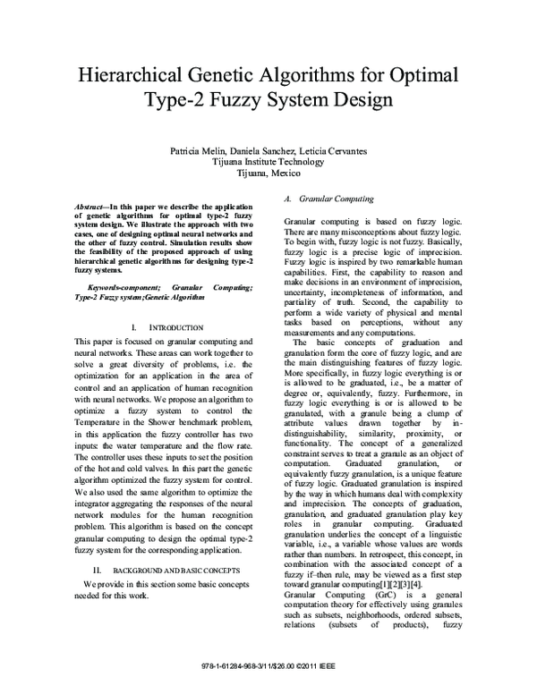 Pdf Hierarchical Genetic Algorithms For Optimal Type 2 Fuzzy System