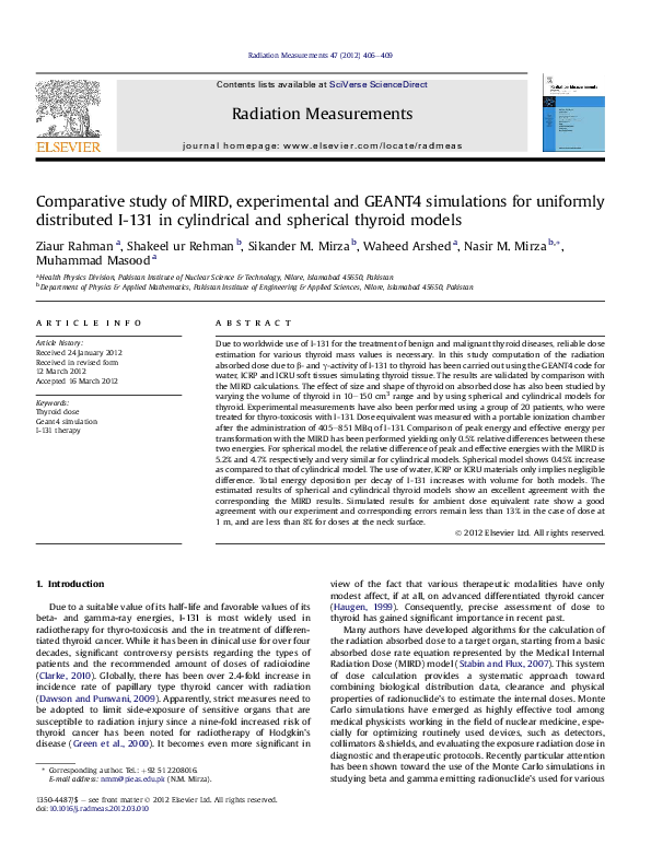 (PDF) Comparative study of MIRD, experimental and GEANT4 simulations ...