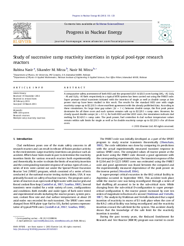 (PDF) Study of successive ramp reactivity insertions in typical pool ...