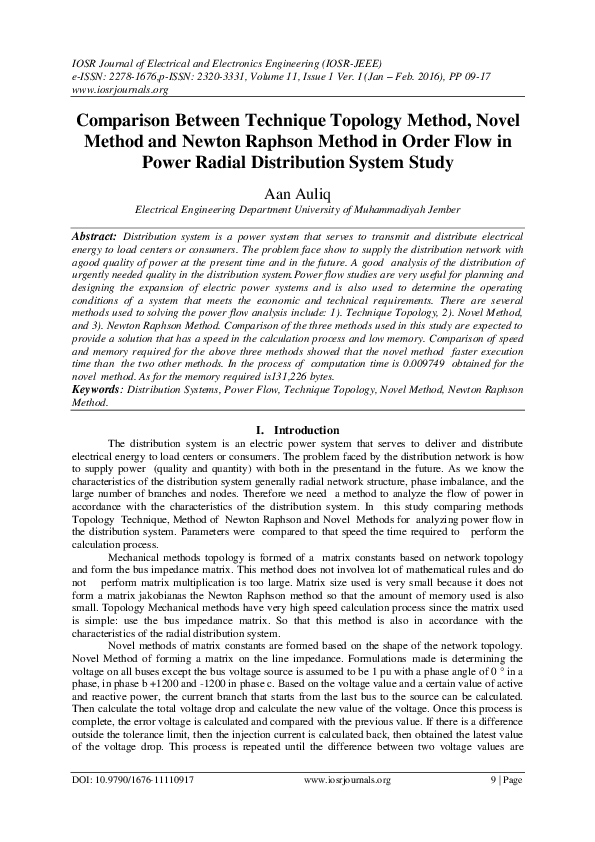 Pdf Comparison Between Technique Topology Method Novel Method And Newton Raphson Method In